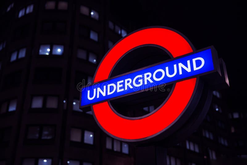 London Underground Sign Light at Night Editorial Stock Photo - Image of ...