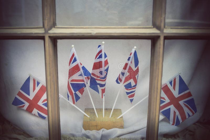 Window with Union Jack Bunting Above Stock Photo - Image of slate ...