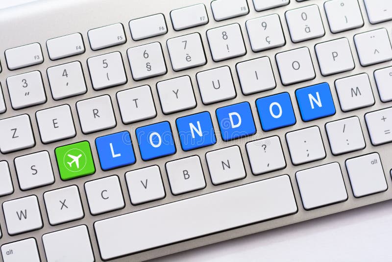 LONDON Writing on White Keyboard with a Aircraft Sketch Stock Photo ...