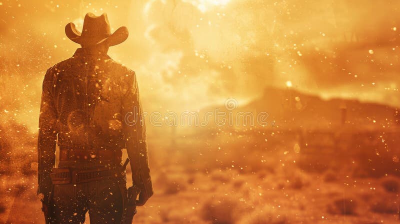 Lone American Cowboy Staring at the Desert Horizon Stock Illustration ...