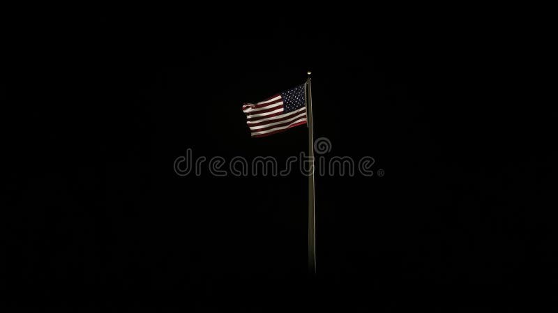A Lone American Flag Flies in the Dark Night Sky Stock Image - Image of ...