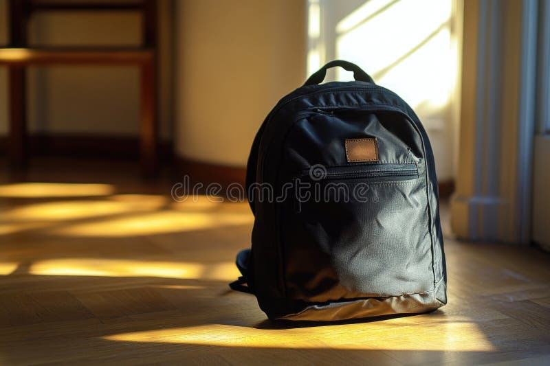 A Lone Backpack Sits on a Hardwood Floor, Ready for Adventure Stock ...