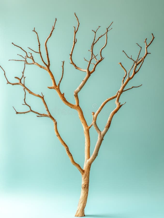 A Lone Bare Tree with Branches Against a Light Blue Background. Stock ...