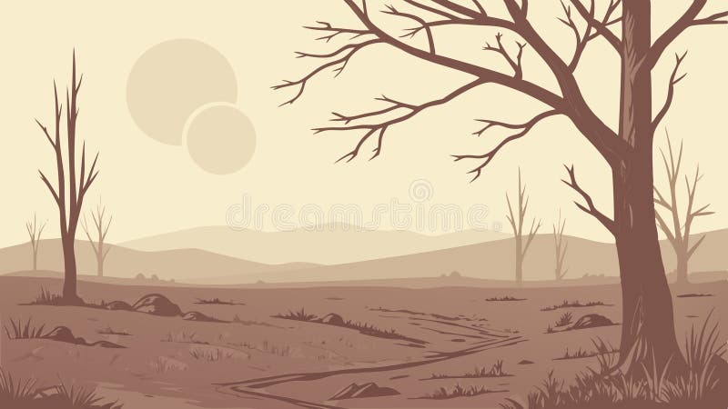 Lone Bare Tree in Desolate Winter Landscape Vector, Vector Design ...