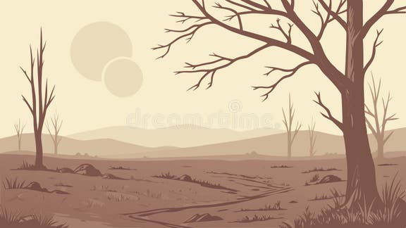Lone Bare Tree in Desolate Winter Landscape Vector, Vector Design ...