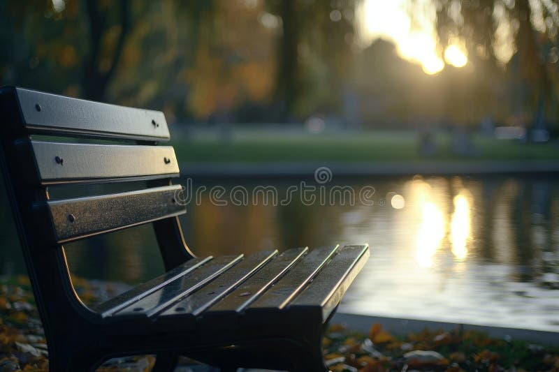 A Lone Bench in a Green Park Scene, with the Background Blurred. Stock ...