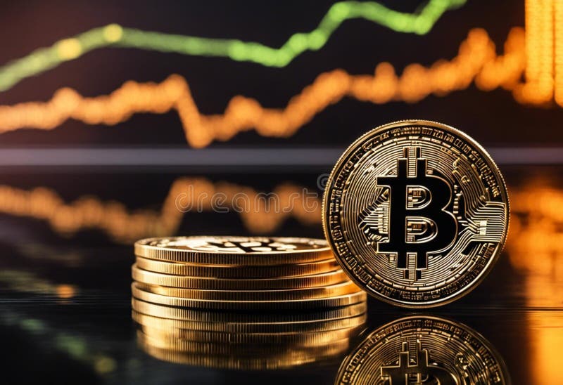 Lone Bitcoin Standing Next To Stacks of Bitcoins in Front of a Price ...