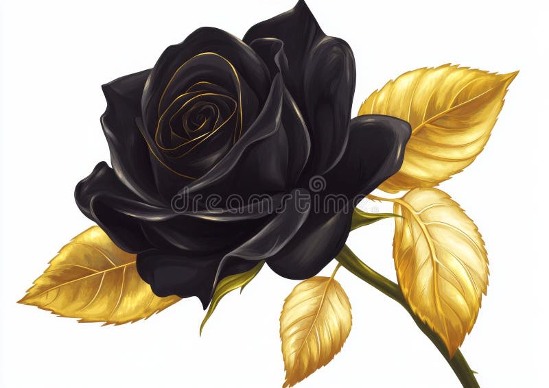 A Lone Black Rose Featuring Gold Highlights, an Exquisite and Refined ...