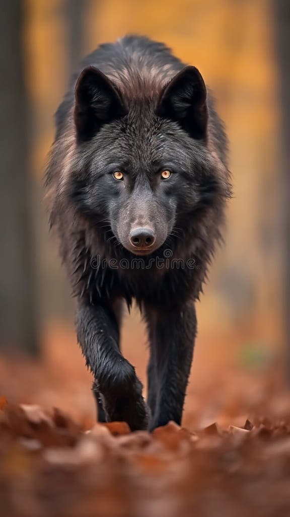 Lone Black Wolf Walking Toward the Viewer. AI-generated Stock ...