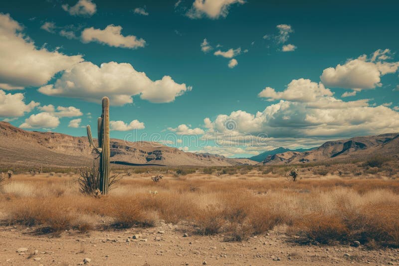 Lone Cactus in the Vast Desert Landscape Stock Image - Image of ...