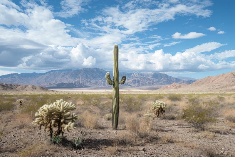 Lone Cactus in the Vast Desert Landscape Stock Image - Image of ...