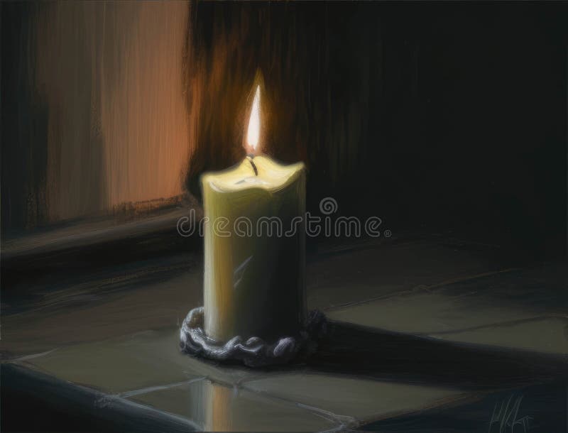 A Lone Candle Softly Illuminating a Dark Corner with a Warm and ...