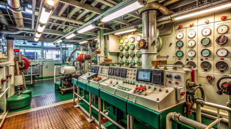 A Lone Engineer S Workstation on a Ship S Engine Room, Featuring ...