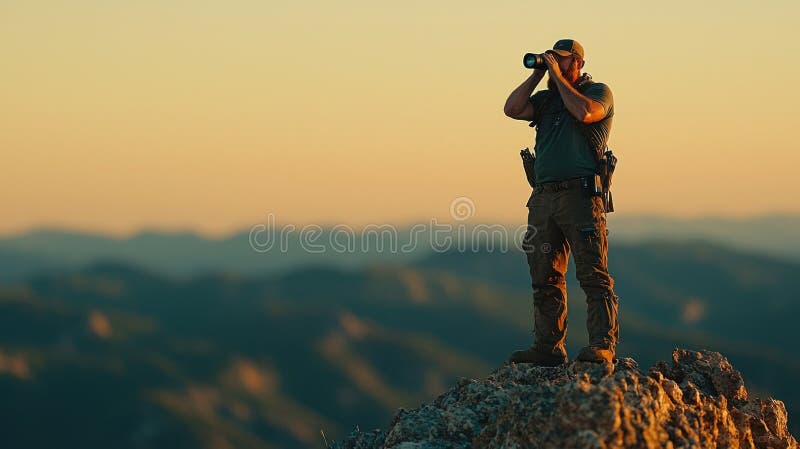 Lone Explorer Standing on Rugged Mountain Peak, Capturing Stunning View ...