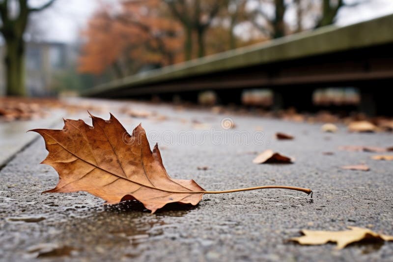 A Lone Fallen Leaf on an Otherwise Empty Concrete Pathway Stock Image ...