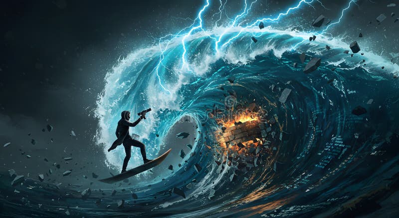 Cyberpunk Wave Rider stock illustration. Illustration of destruction ...