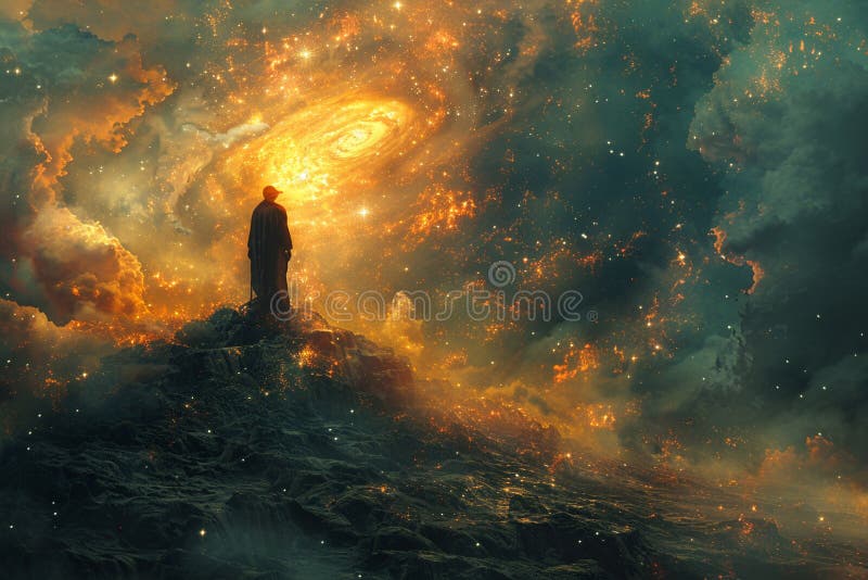 A Lone Figure Basks in the Afterglow of a Dying Star Stock Photo ...