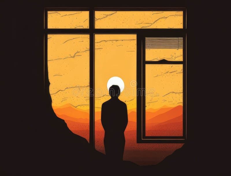A Lone Figure Gazing Out of a Window As the Sun Sets. AI Generation ...