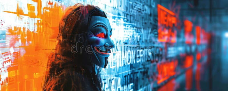 A Lone Figure with a Mask of a Smiling Face, Hiding Behind a Screen ...