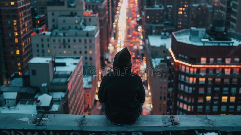 A Man Sits on a Ledge Overlooking an Ancient City, AI Stock Image ...