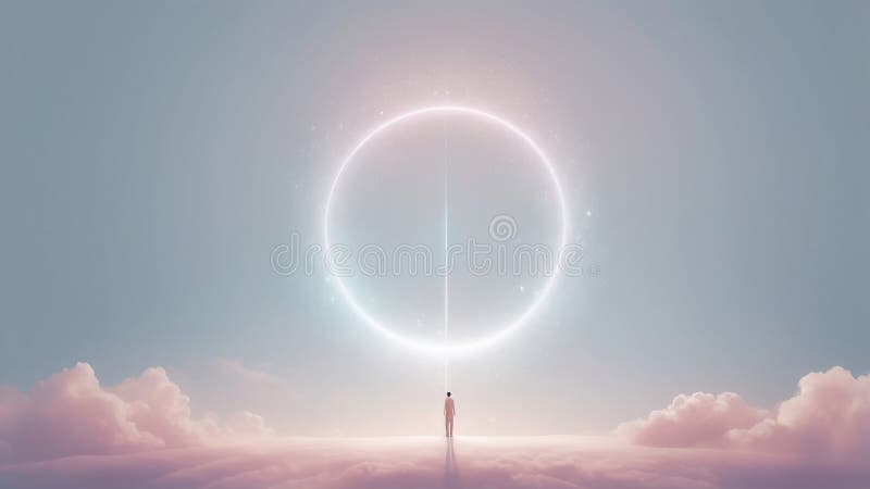 A Lone Figure Stands in Awe before a Bright Halo in the Sky Stock ...