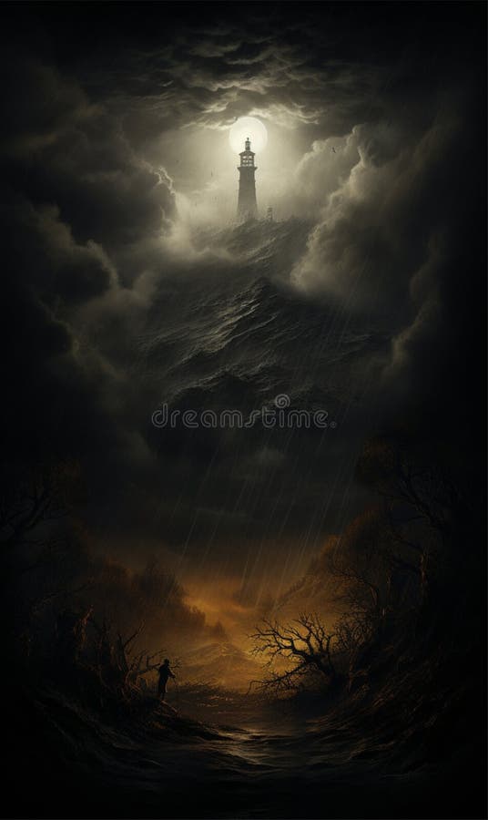 A Lone Figure Stands in a Dark, Desolate Landscape Under a Dramatic Red ...