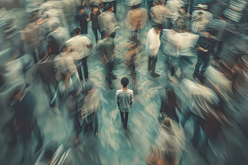 A Lone Figure Stands in the Middle of a Crowded Room, while the ...
