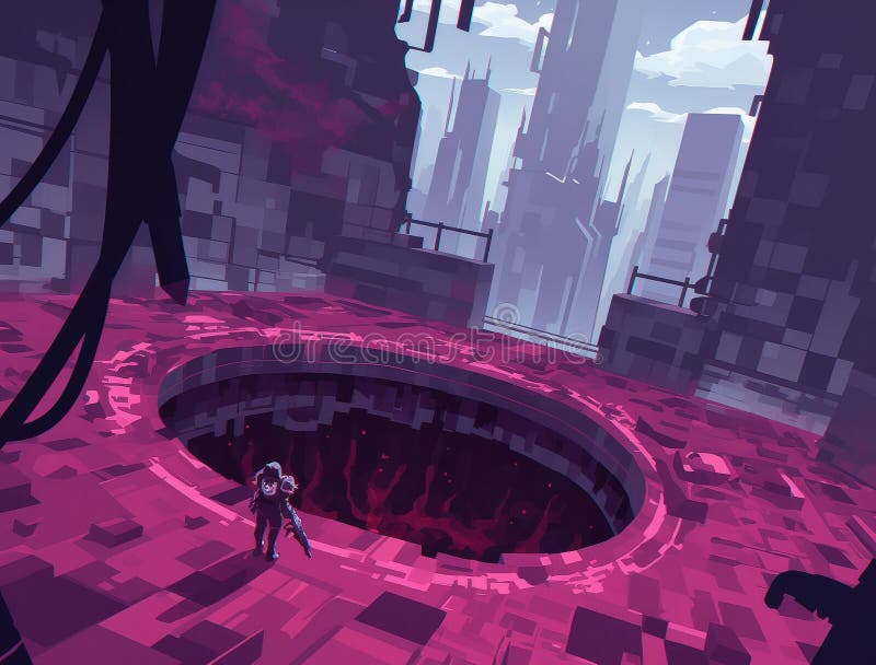 Cyberpunk City Abyssal Pit Scene Stock Illustration - Illustration of ...