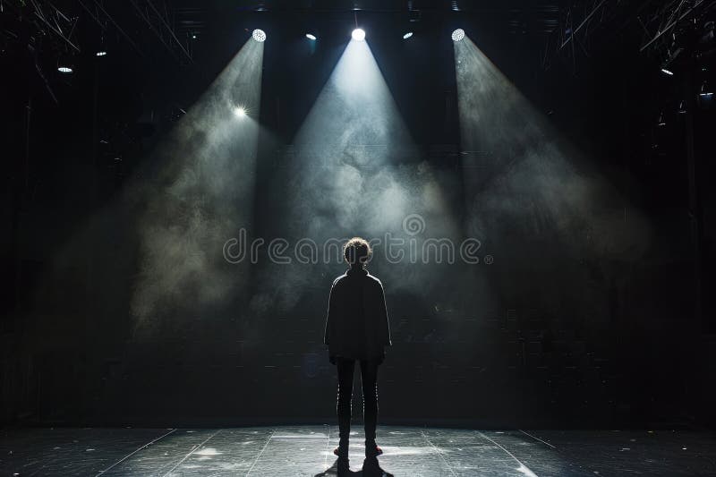 A Lone Figure Stands on Stage, Bathed in the Spotlight, Under a Hazy ...