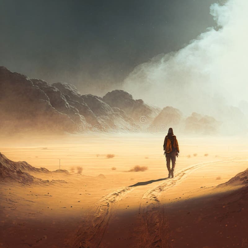 A Lone Figure Strolling through a Desert. AI Stock Illustration ...