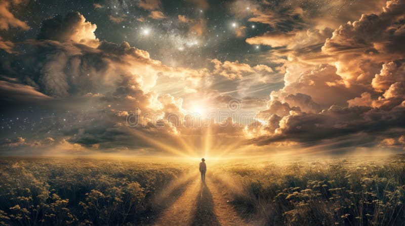A Lone Figure Walks Along a Path Towards a Glowing Light Breaking ...