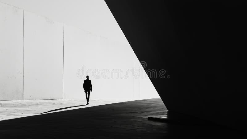 Person Walking through an Angular, Minimalist Space with Strong ...