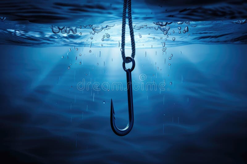A Lone Fishing Hook Hangs Beneath the Surface of the Water, with ...