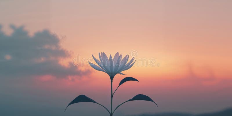 A Lone Flower Silhouette Blooming during a Beautiful Sunset Landscape ...