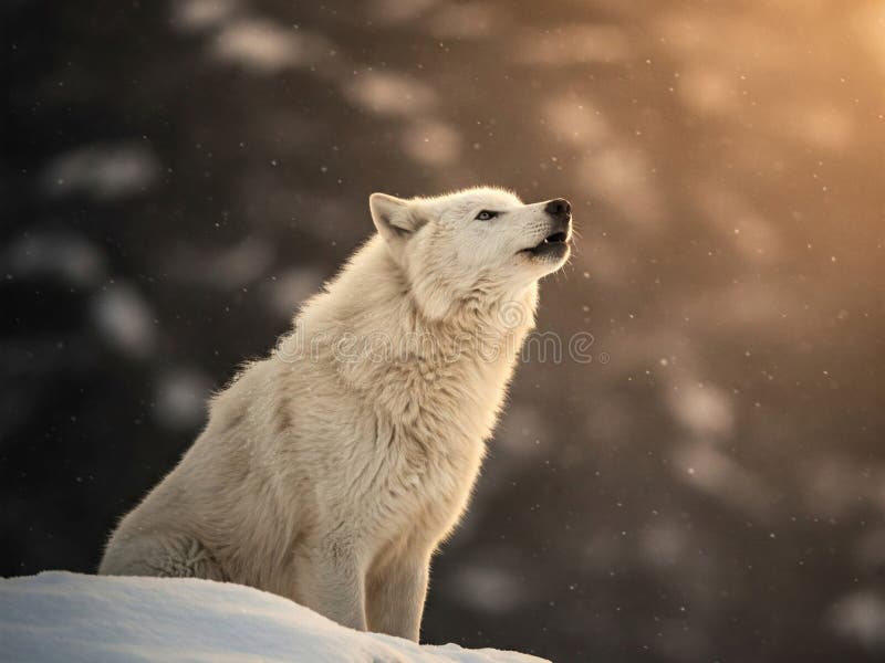 A Lone Fluffy Wolf Howling on a Snowy Cliff Stock Illustration ...