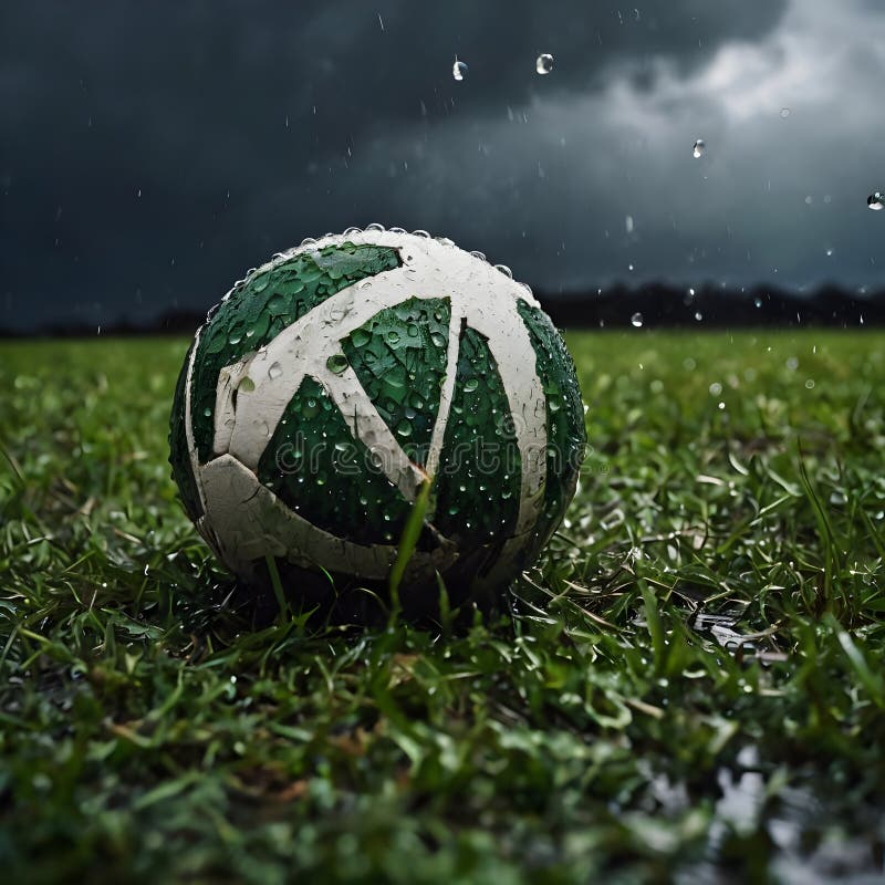 Lone Football on Rain-Soaked Field Stock Illustration - Illustration of ...