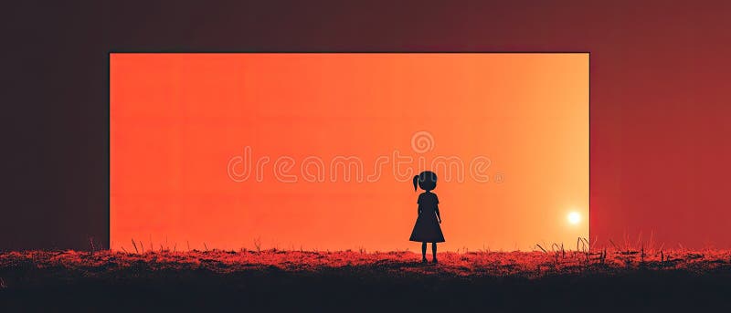"LONE GIRL in SUNSET FACING GLOWING RECTANGULAR FRAME" Stock ...