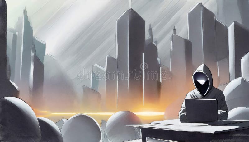 A Lone Hacker Sitting at a Table Trying To Hack into City Servers ...