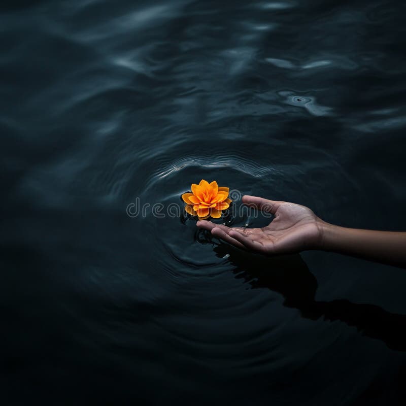 Lone Hand Releasing a Krathong into the Water during Loy Krathong Stock ...