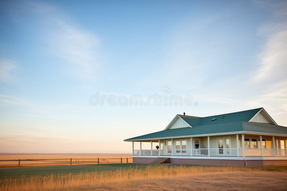 Lone House with Broad Eaves Overlooking a Sweeping Prairie Stock Image ...