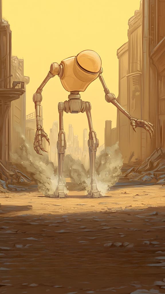 A Lone Humanoid Robot in a Deserted Landscape. Stock Illustration ...