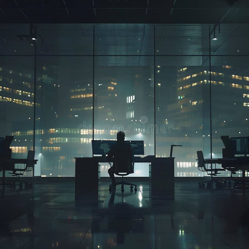 A Lone Individual Sits at a Desk, Intensely Focused on Their Computer ...