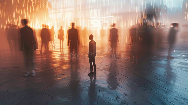 A Lone Individual Stands in a Bustling Crowd, but Appears Disconnected and Alone, with the ...