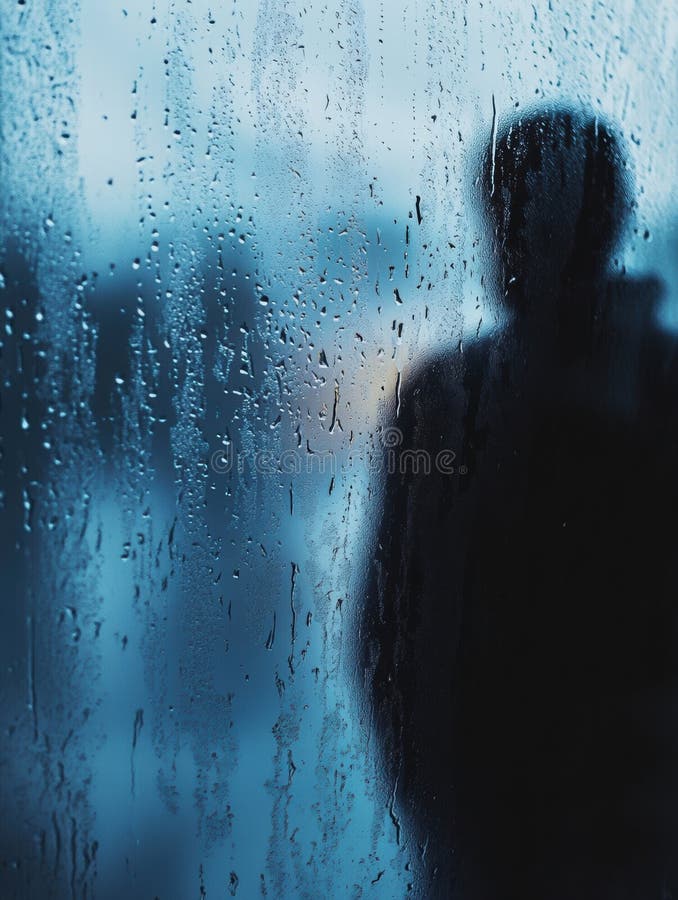 A Lone Individual Stands by a Rain-covered Window, Deep in Thought As ...