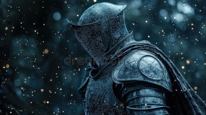 Lone Knight in Digital Armor Stands Amidst Mystical Backdrop ...