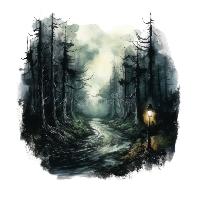 A Lone Lantern Illuminates a Winding Path through a Dark, Foreboding ...