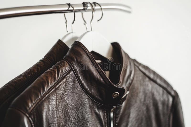 A Lone Leather Jacket Hangs from a Clothes Rack, Awaiting Its Owner S ...