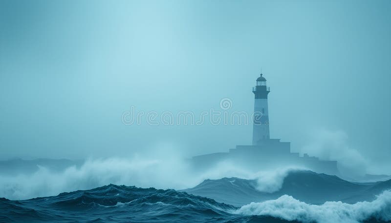 A Lone Lighthouse in the Middle of a Raging Storm, Surrounded by ...