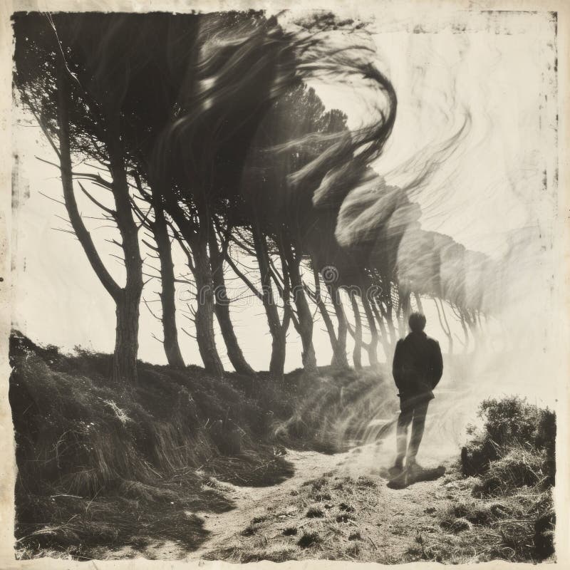 A Lone Man is Framed by a Row of Swaying Trees, Their Leaves Rustling ...
