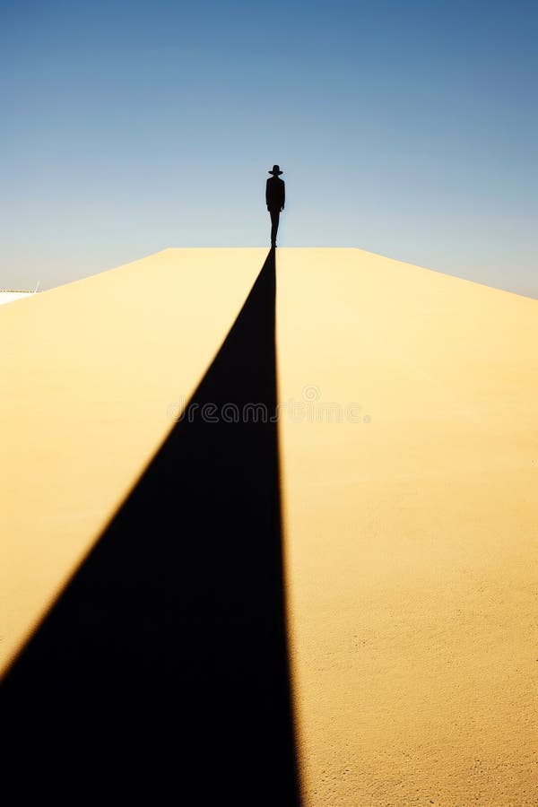 Lone Man Standing on Top of Sand Dune with Shadow. Generative AI Stock ...